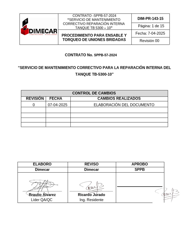 DIM-PR-143-15 PROCEDIMIENTO DE TORQUE DE UNIONES BRIDADAS (Rev JPM ...