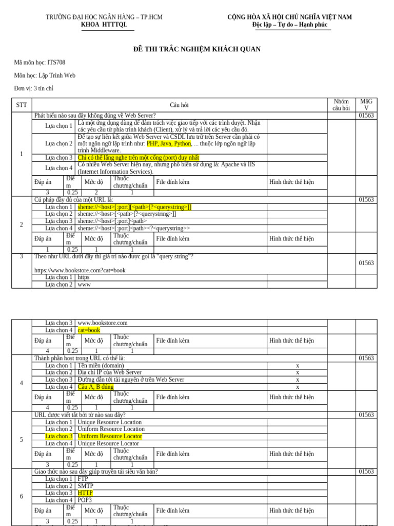 CS 00.Form nhap cau hoi trac nghiem LTWeb 1_ver2 | PDF