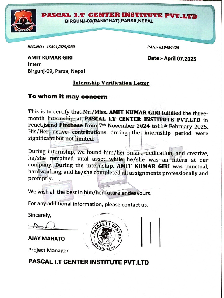 Internship Verification Letter | PDF