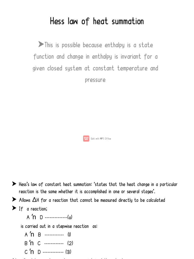 2.hess Law of Heat Summation | PDF | Entropy | Thermodynamic Equilibrium