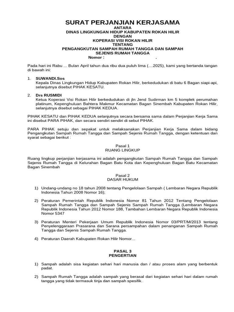 Surat Perjanjian Kerjasama | PDF