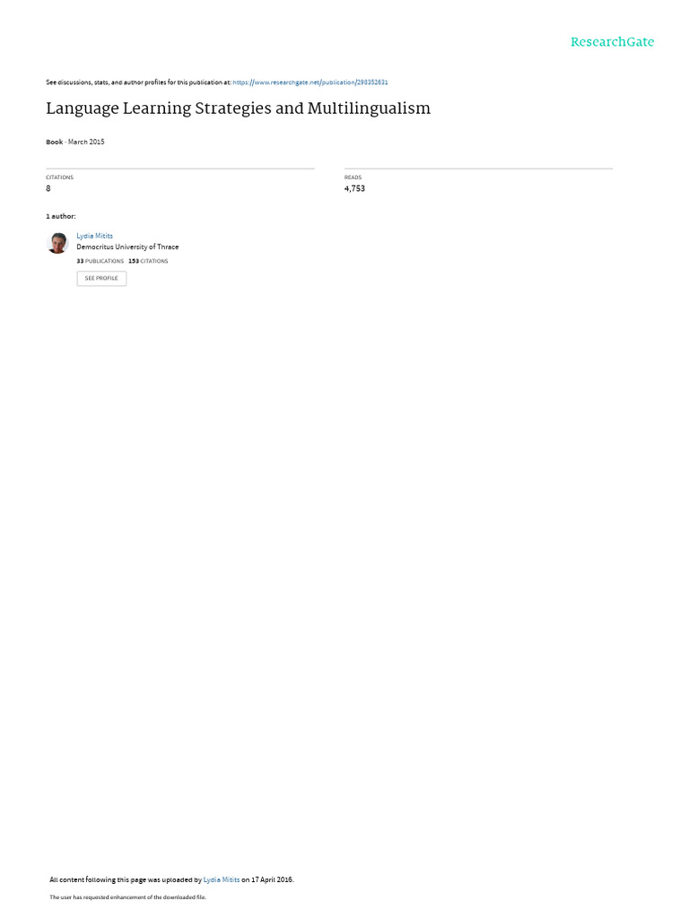 Language Learning Strategies and Multilingualism | PDF ...