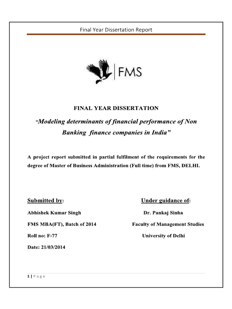dissertation report on Financial Performance of NBFC in India | PDF