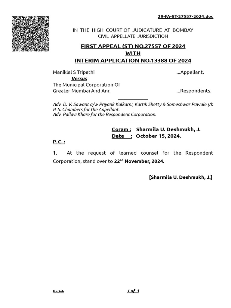 FIRST APPEAL (ST) NO.27557 OF 2024 With Interim Application No.13388 of 2024 | PDF
