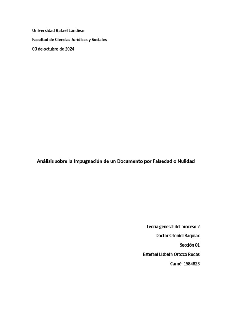Análisis Sobre La Impugnación de Un Documento Por Falsedad o Nulidad ...