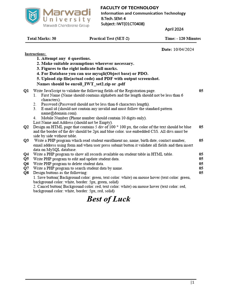 IWT Practical Paper Set 2 | PDF | Php | Databases