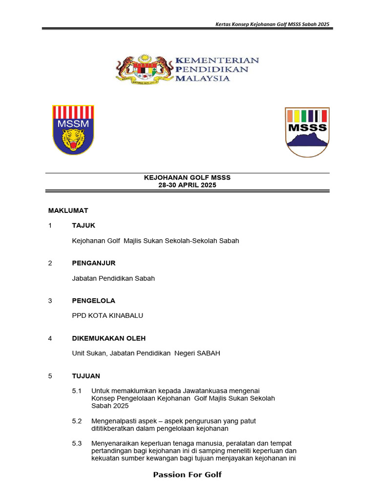 kertas konsep TOC KEJOHANAN GOLF MSSS 2025-1 | PDF