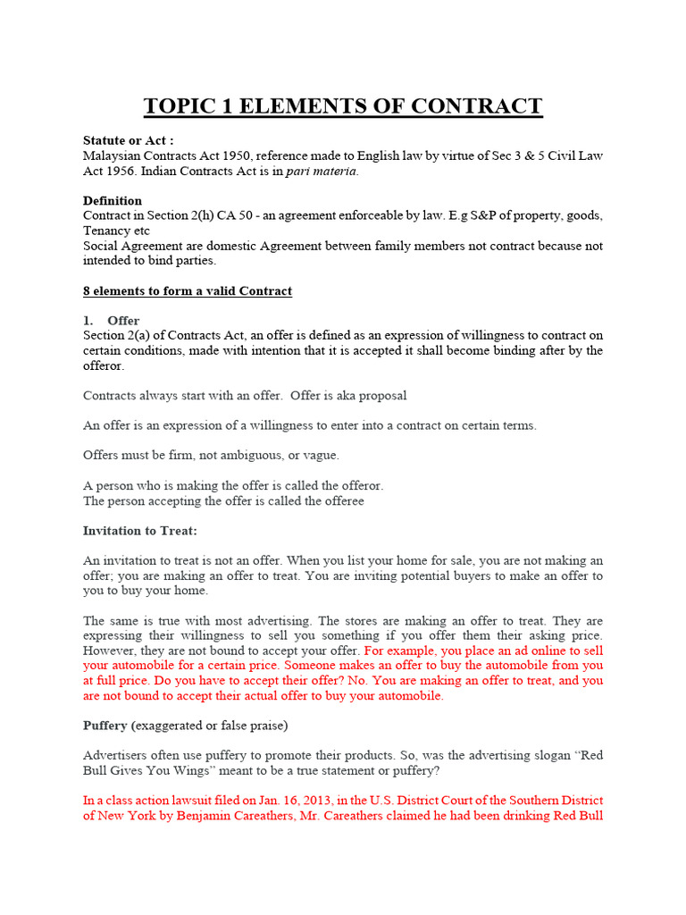Elements of Contract Law Explained | PDF | Consideration ...