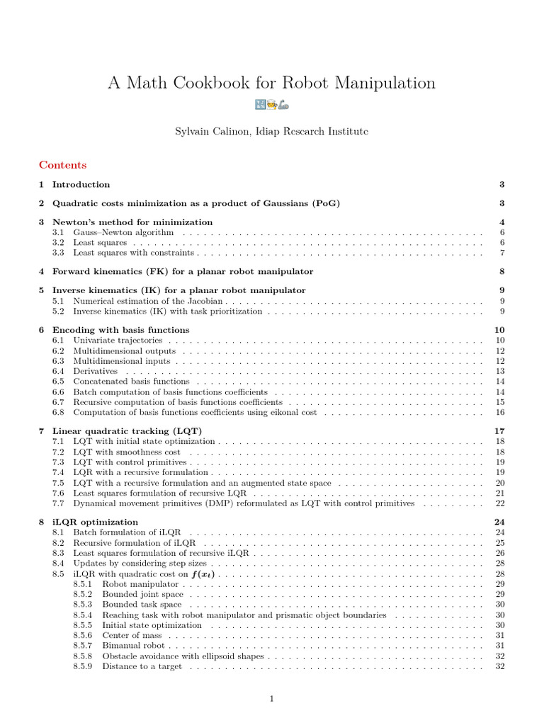 AMath Cookbook For Robot Manipulation | PDF | Least Squares | Matrix (Mathematics)