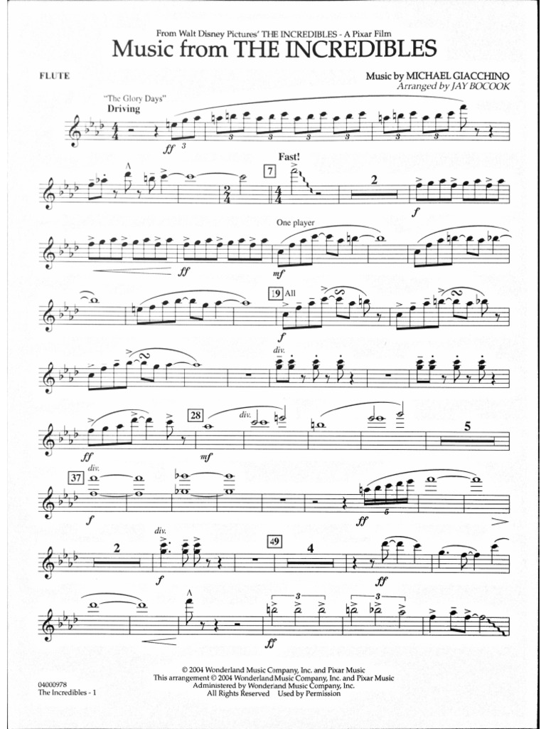 The Incredibles - Flute Parts | PDF
