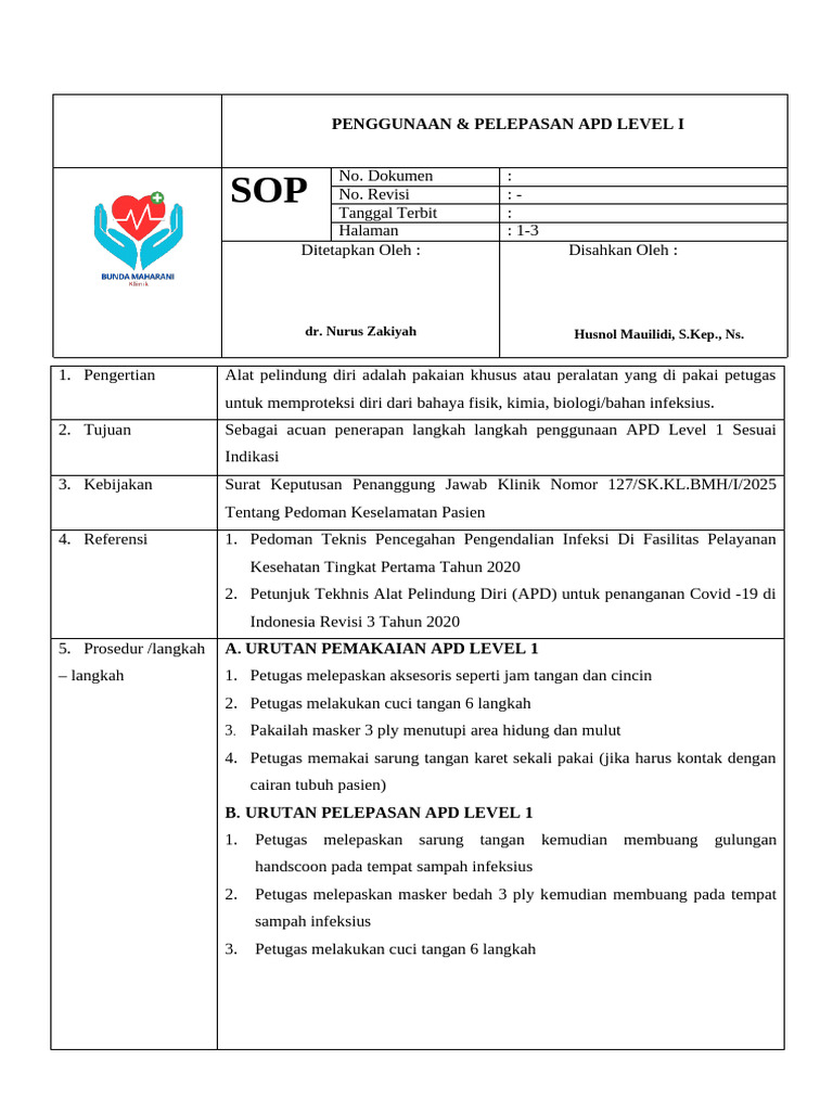 2.3.1 Sop Penggunaan Apd Level I | PDF
