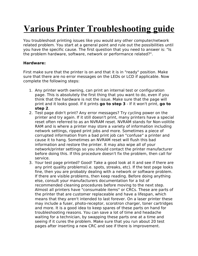 Various Printer Troubleshooting | PDF | Printer (Computing) | Typefaces
