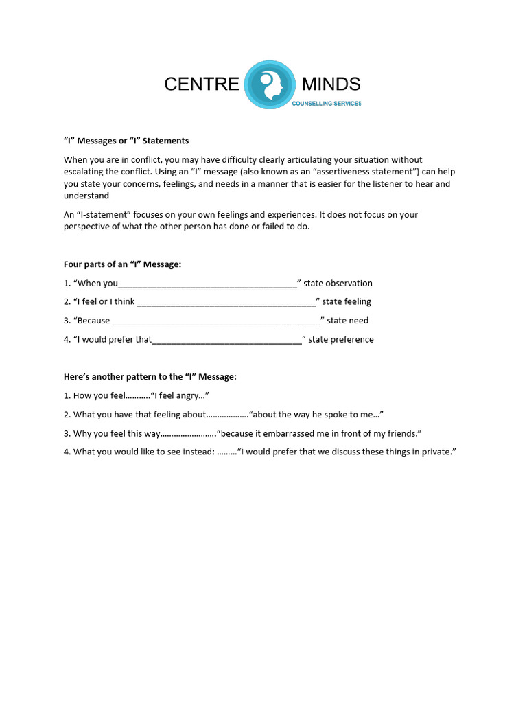 Effective "I" Messages for Conflict Resolution | PDF