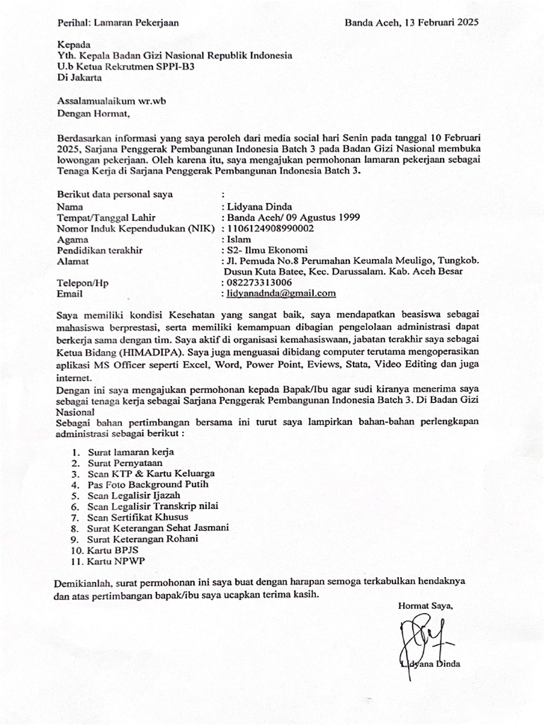 Surat Lamaran Sppi | PDF