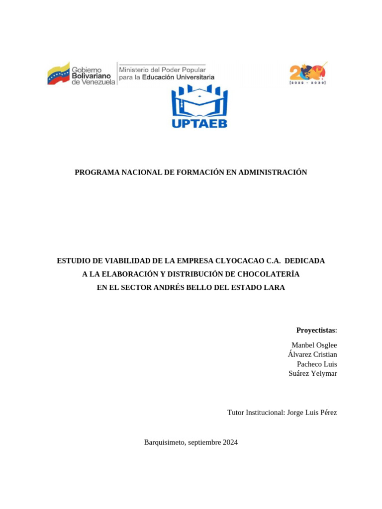 AD1403 CLYOcacao Proyecto 261124 | PDF | Business | Iniciativa empresarial