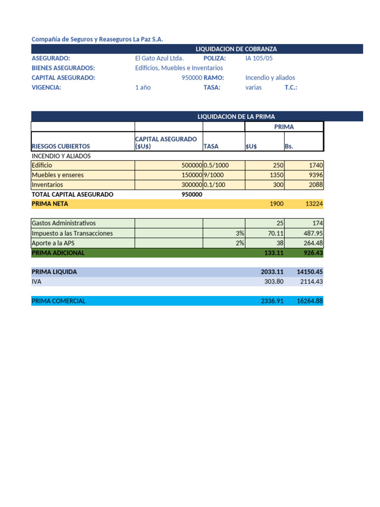 Liquidacion Cobranza Ejemplo | PDF | Seguro | Derecho privado