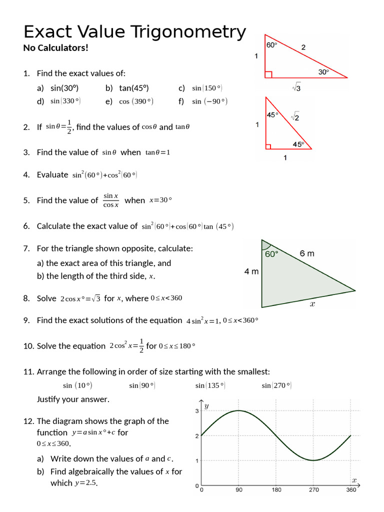 Exact Value Trig Questions | PDF
