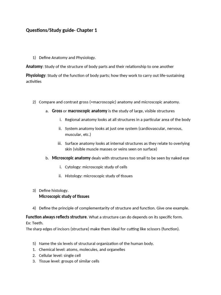 Questions CH 1 (Anatomy and Physiology 1) | PDF | Human Body | Anatomy