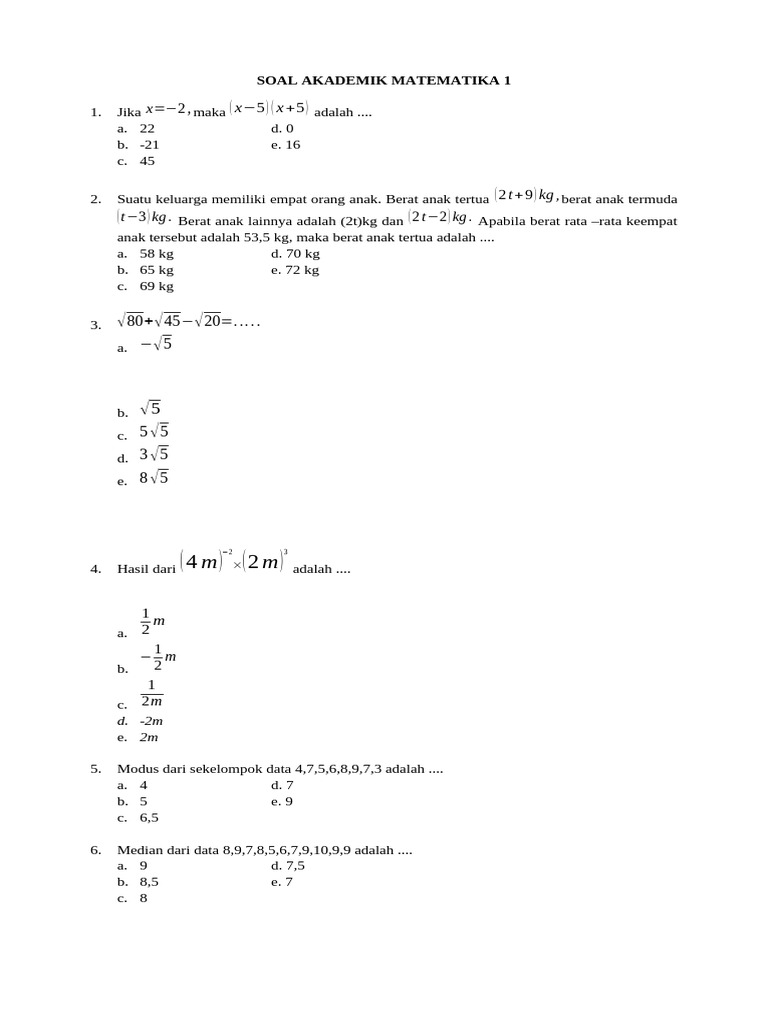 Soal MTK 1 | PDF