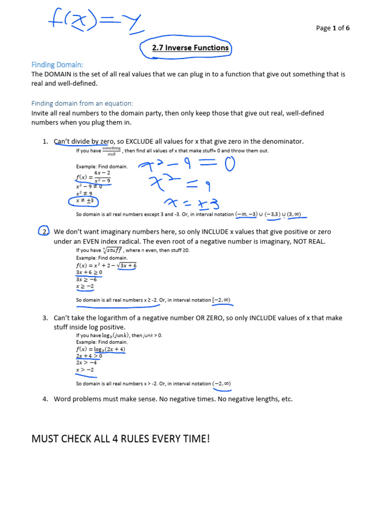 2.7 - Inverse Functions - 1113 Worked | PDF | Function (Mathematics) | Logarithm