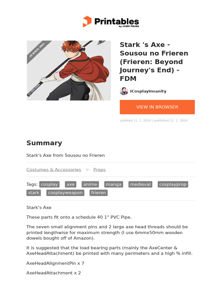 Stark's Axe 3D Model for Cosplay | PDF