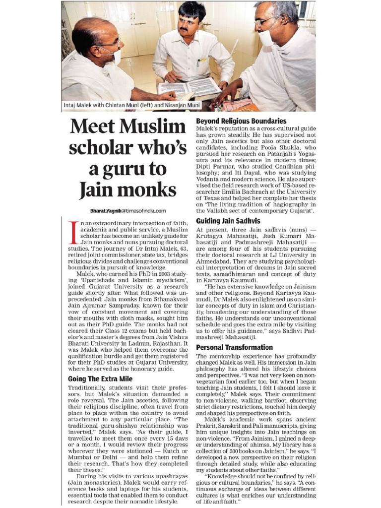 Meet Muslim Scholar Who Is A Guru To Jain Monks - ToI | PDF
