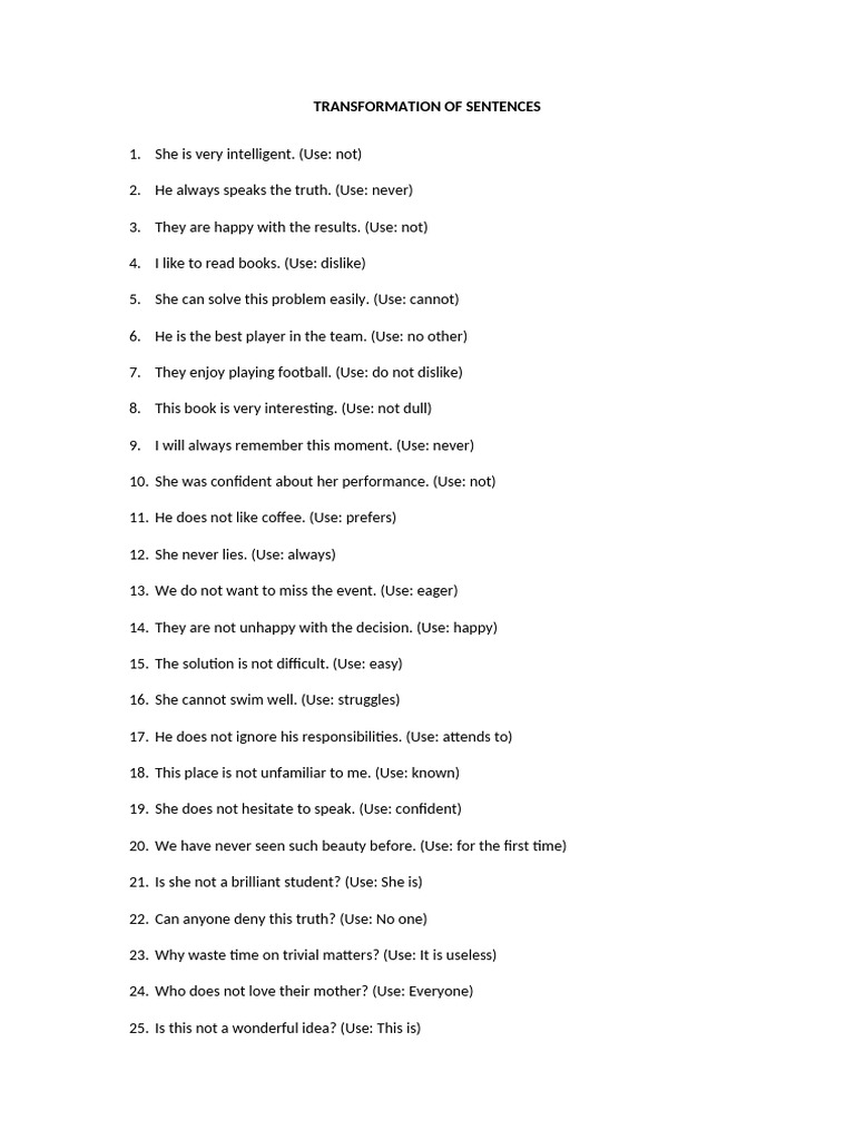 Transformation of Sentences | PDF