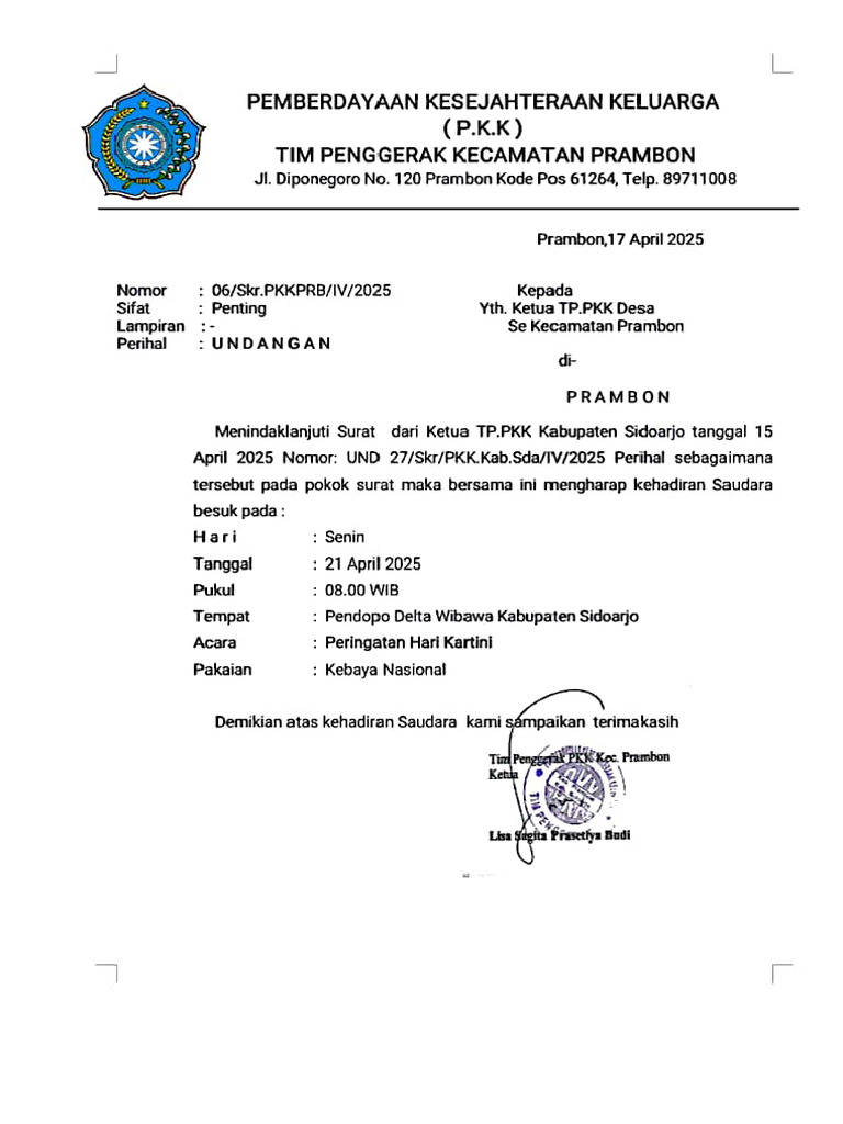 Undangan PKK Hari Kartini | PDF