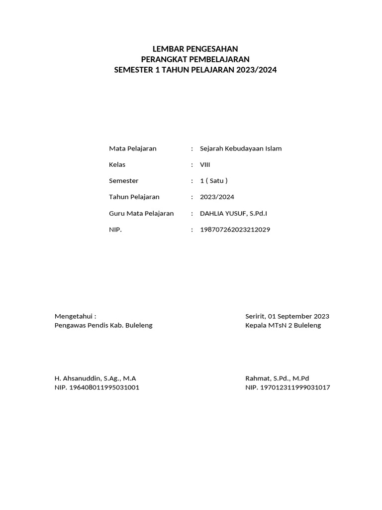 0 Lembar Pengesahan Perangkat Pembelajaran Dari Pengawas-Format | PDF