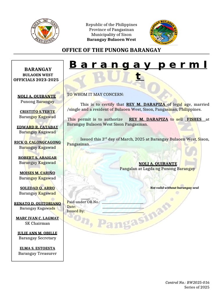 Barangay Permit | PDF