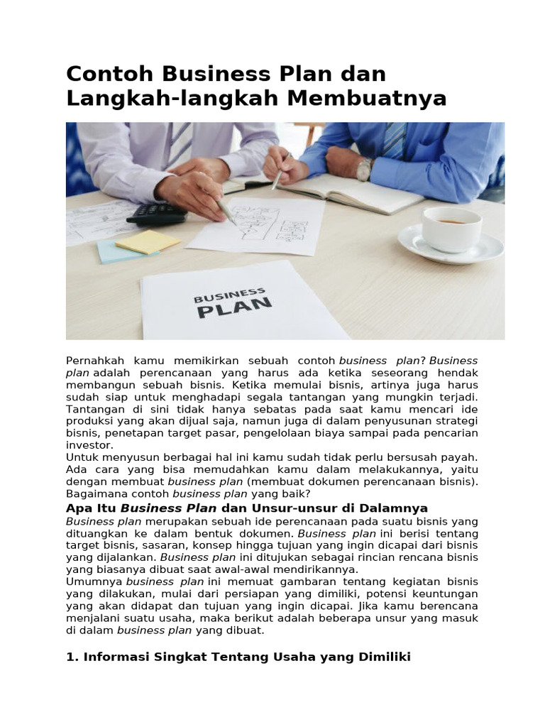 Contoh dan Langkah Penyusunan Business Plan | PDF