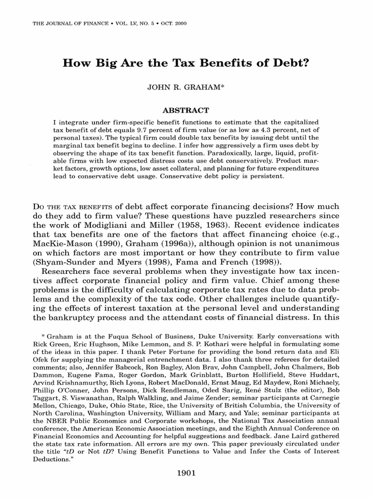 Tax Benefits of Debt and Firm Value | PDF | Taxes | Interest