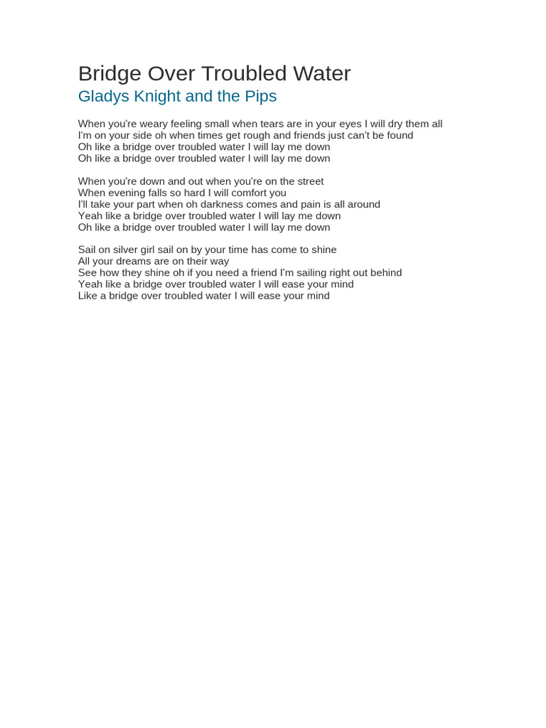 Bridge Over Troubled Water Lyrics | PDF
