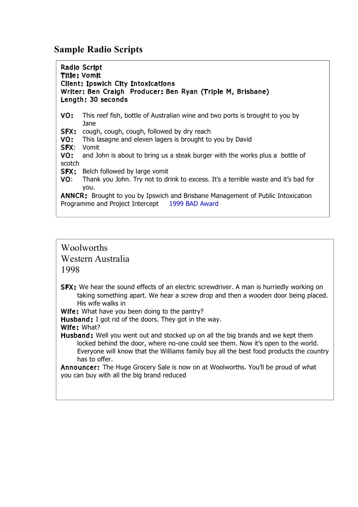 Sample TV and Radio Scripts | PDF | Cigarette