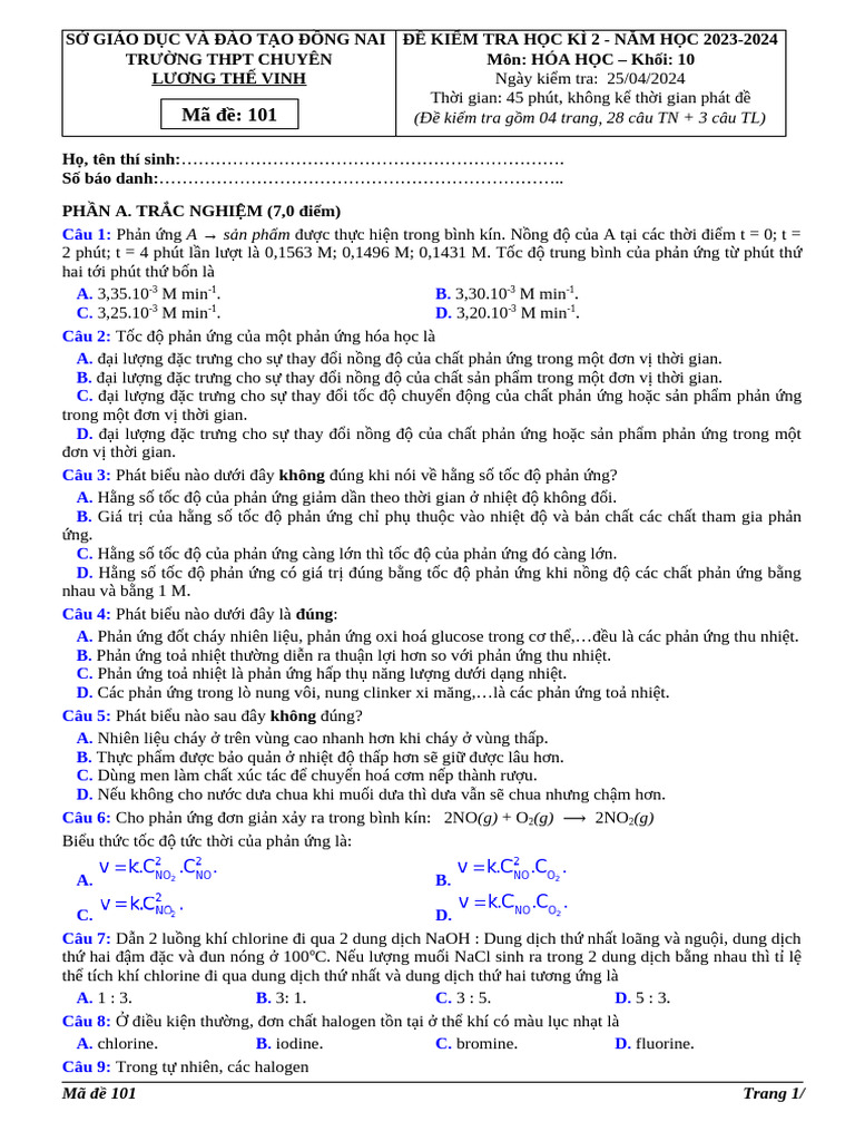 HK2_HOÁ-10_2324-MÃ-101 | PDF