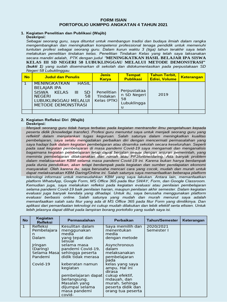 Contoh Pengisian Deskripsi UKIN Portofolio | PDF