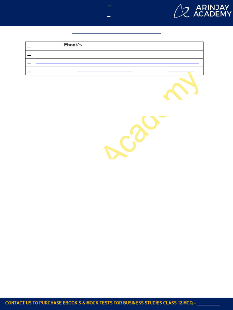 Class 12 Business Studies MCQs & Tests | PDF | Multiple Choice | Business
