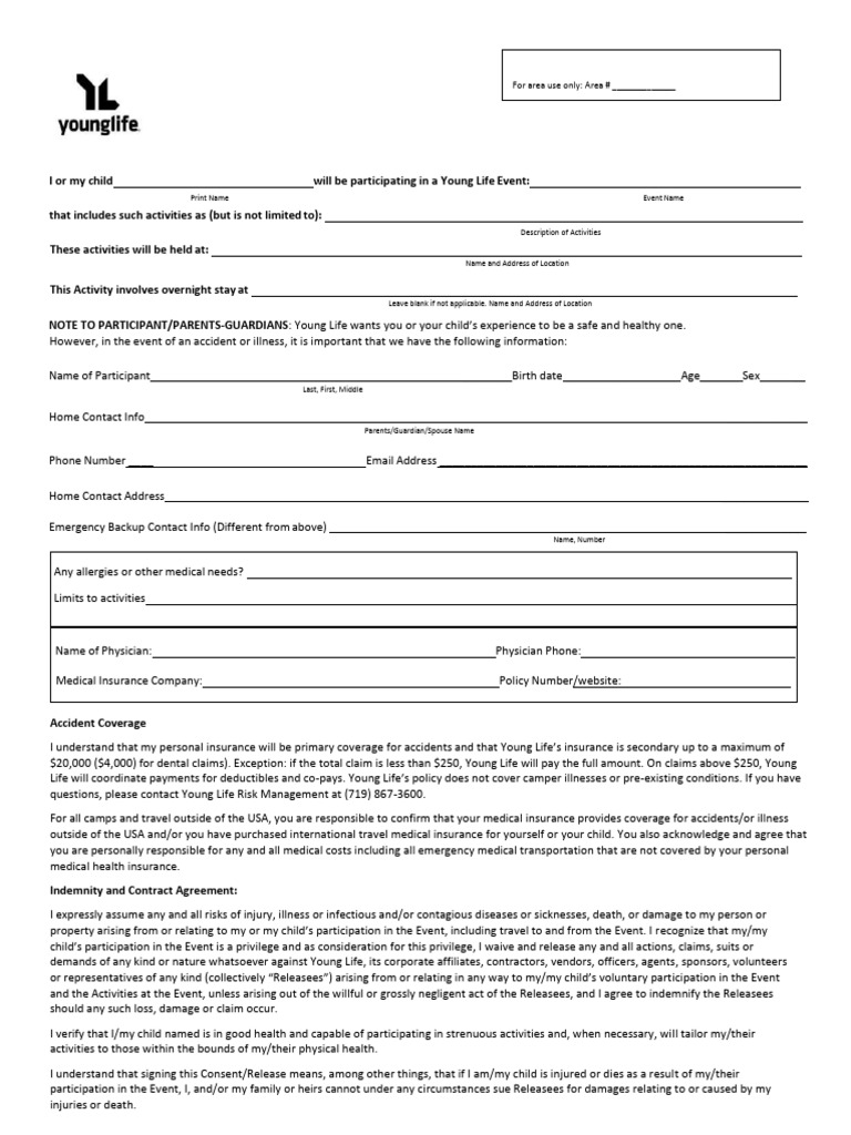 1717 Consent Release For Young Life Activity 4 | PDF | Indemnity ...