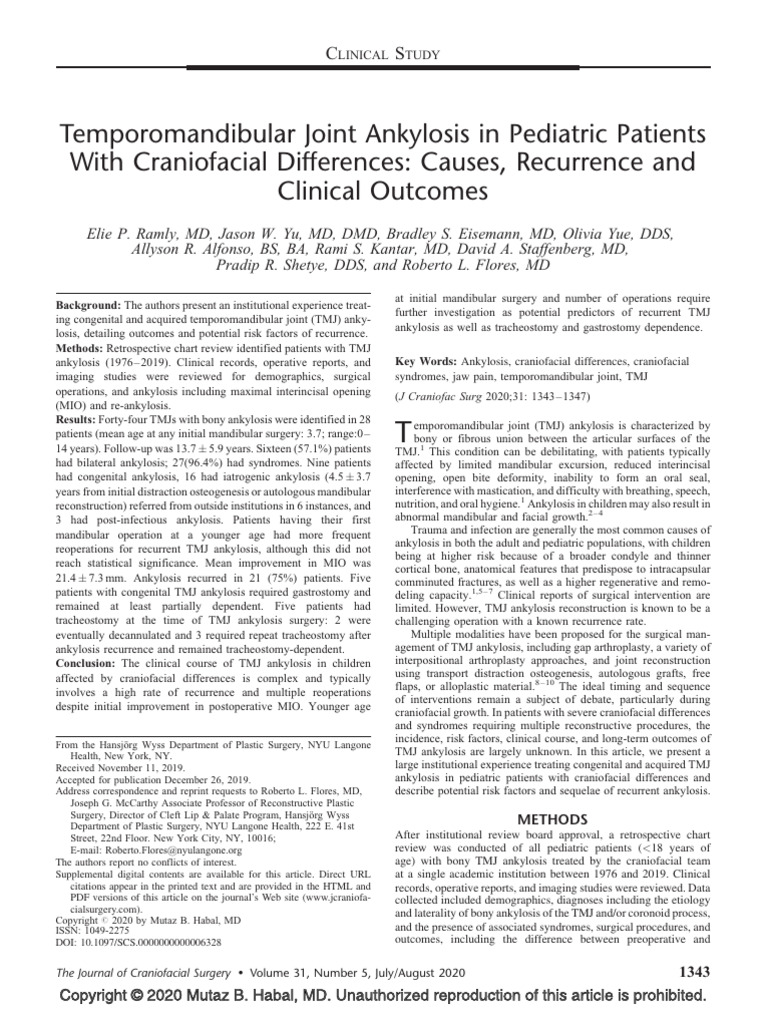 Anquilosis de La Articulación Temporomandibular en Pacientes ...