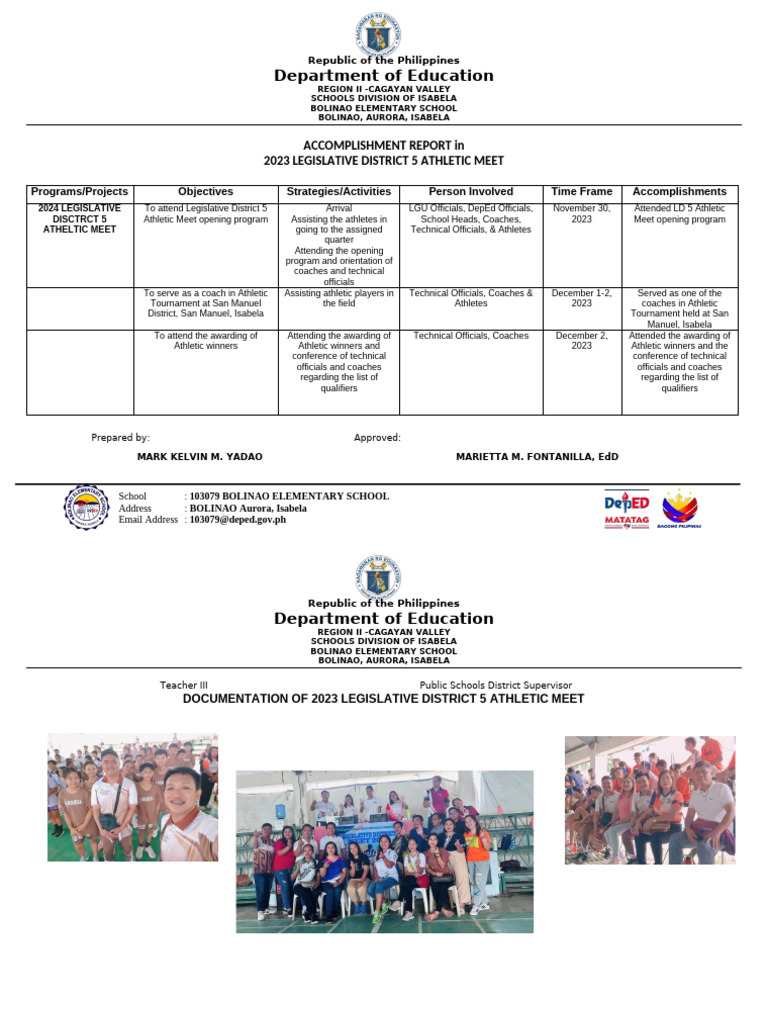 Accomplishment Athletics 2024 | PDF | Southeast Asia | Government ...