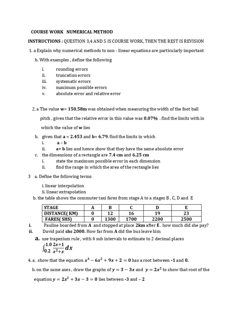 Course Work Numerical Method | PDF | Numerical Analysis | Applied Mathematics