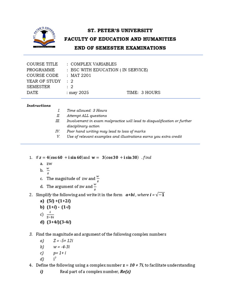 Complex VARIABLE Inservice | PDF | Complex Number | Geometry