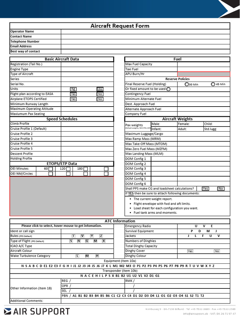 Aircraft Operational Data Form | PDF | Aircraft | Aviation