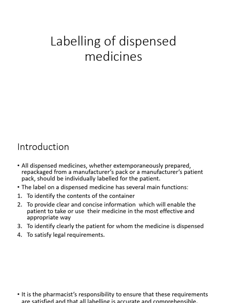 07 Labelling of Dispensed Medicine | PDF | Medical Prescription | Pharmacy