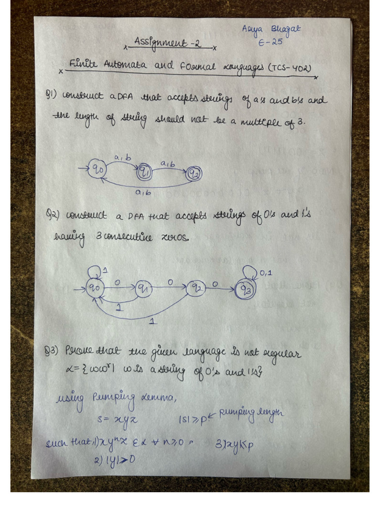 Arya Bhagat E-25 Assignment 2 Finite Automata | PDF
