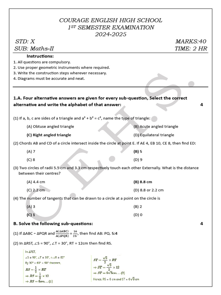 10 Geometry Answer Sheet | PDF | Circle | Triangle