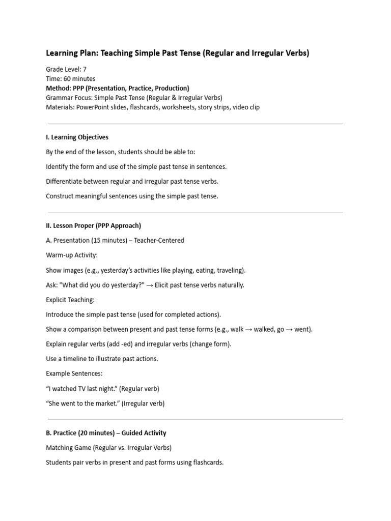 Sample Learning Plan Using PPP | PDF