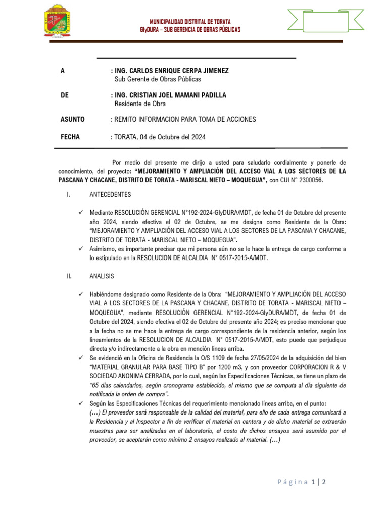 Informe N°03 Comunicar Sobre La Base Granular | PDF