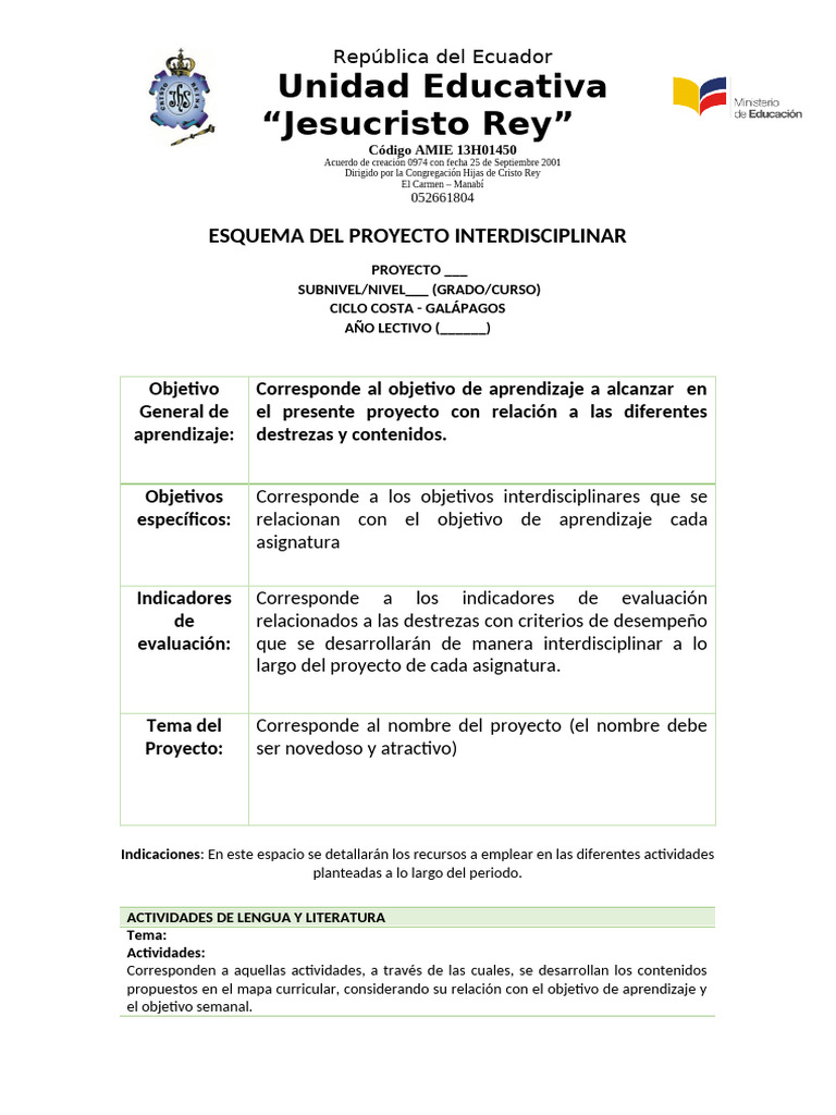 Esquema Del Proyecto Interdisciplinar | PDF | Aprendizaje | Pensamiento