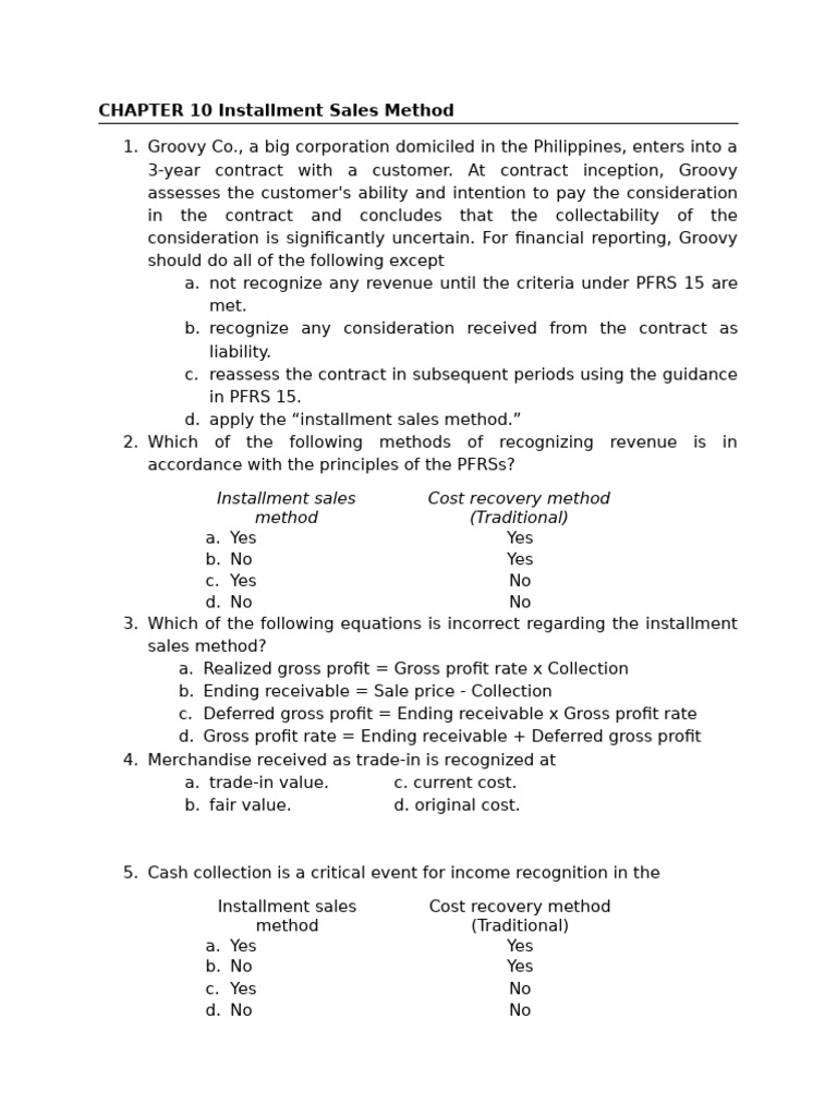 CHAPTER 10 Installment Sales Method | PDF | Financial Accounting | Business